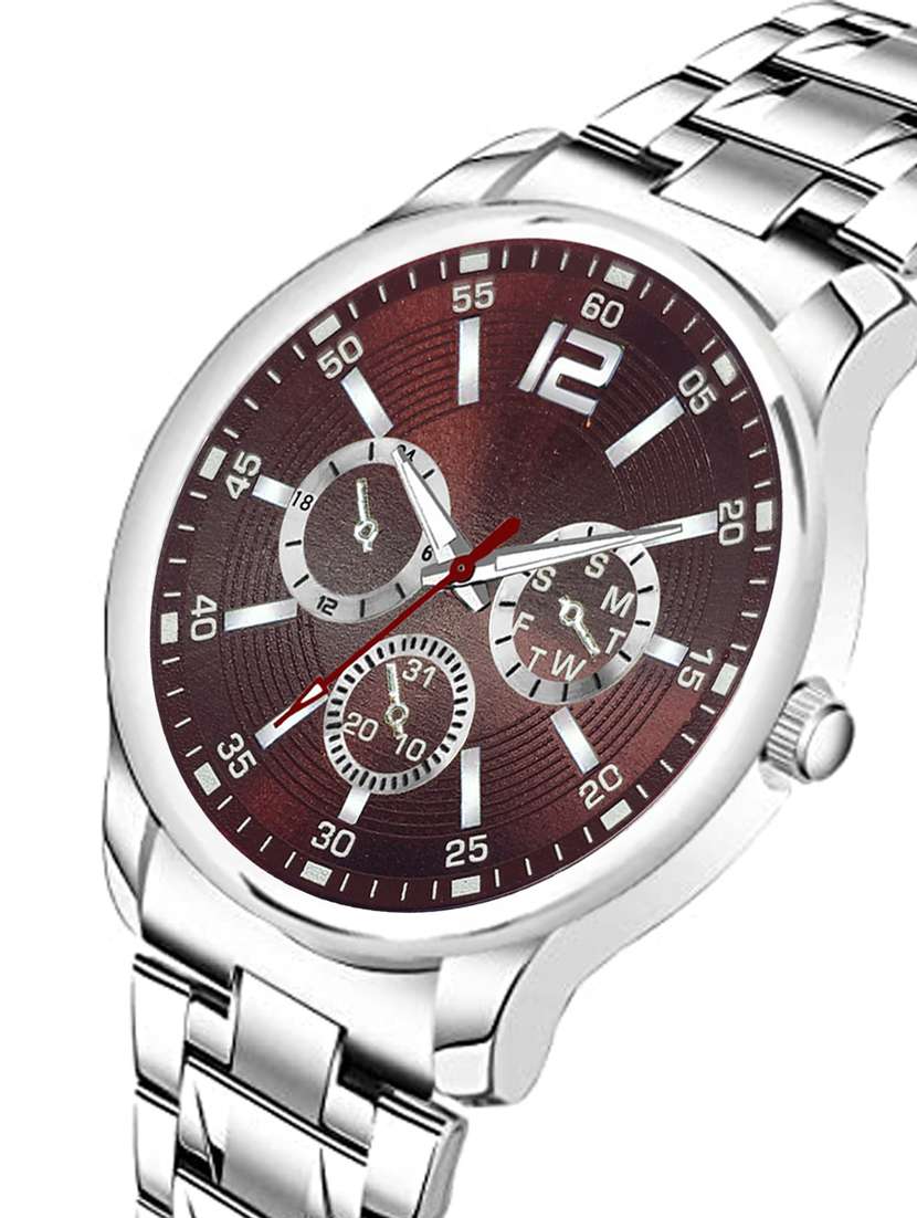 Buy online White Day Date Dial Silver Chain Watch For Men from Watches ...